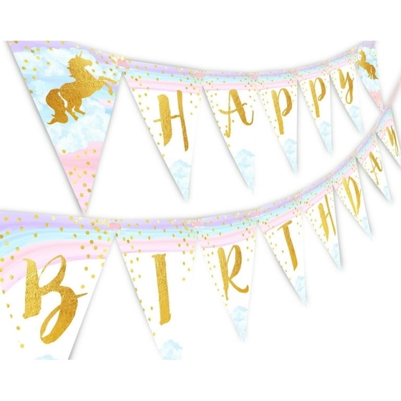 Partyfufu | Party Supplies | Pastel Rainbow Unicorn Happy Birthday ...